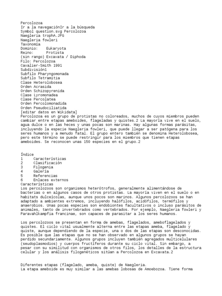 Taxonomía del Filo Percolozoa | PDF | Biología | Organismos