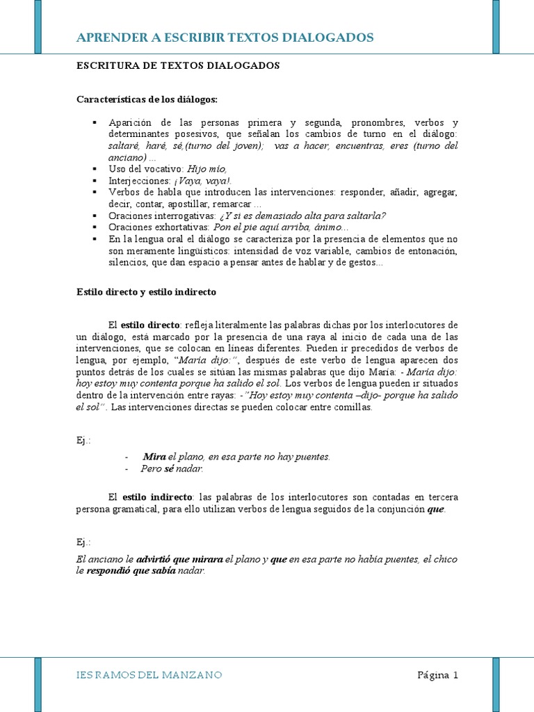 Escribir Textos Dialogados | PDF | Verbo | Oración (Lingüística)
