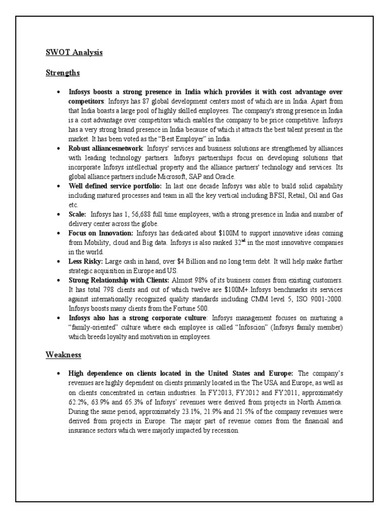 SWOT Analysis Strengths: Competitors: Infosys Has 87 Global Development ...