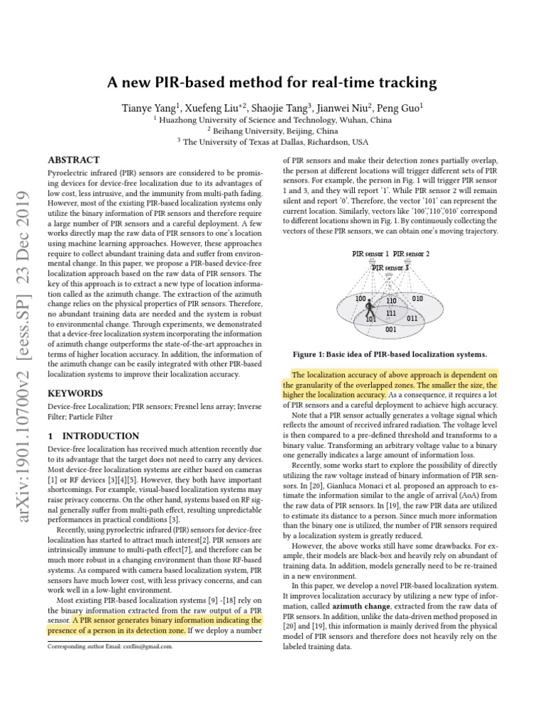 A New PIR-based Method For Real-Time Tracking: Tianye Yang, Xuefeng Liu, Shaojie Tang, Jianwei ...