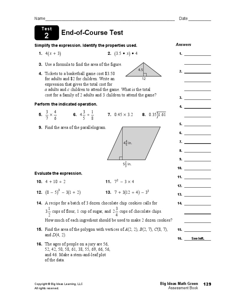 End of Course Exam Version 1 | PDF | Area