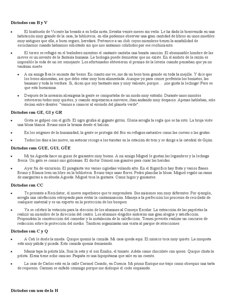 Dictados Con B y V | PDF | Comida y bebida