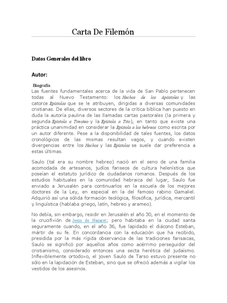 Carta de Filemón | PDF | Pablo el apóstol | Contenido del Nuevo Testamento