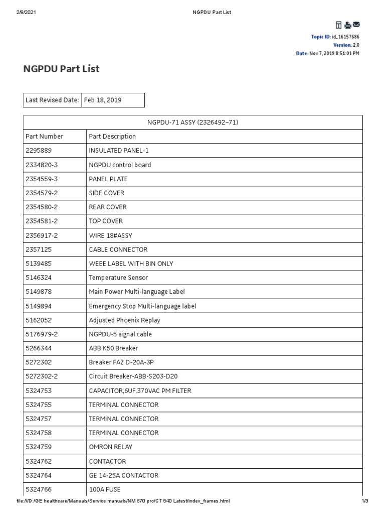 CT BJ Optima Ct540 Ngpdu Fru List | PDF | Power Engineering | Electric ...