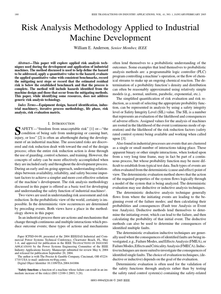 Risk Analysis Methodology Applied To Industrial Machine Development ...