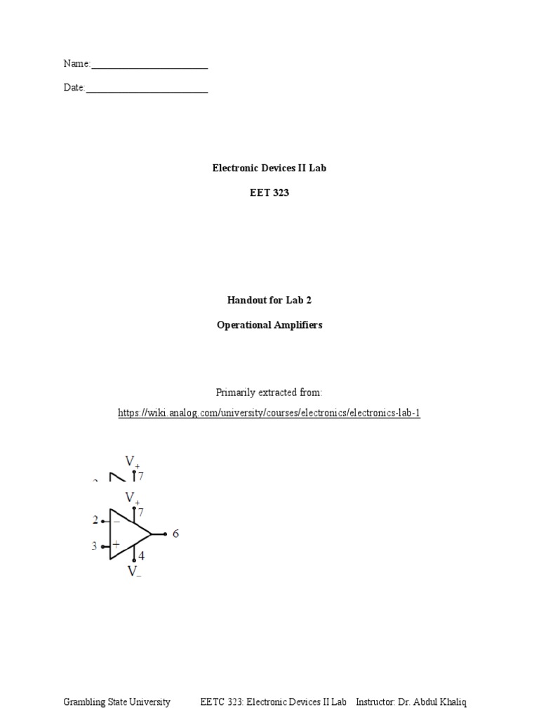 Name: - Date: - : Electronic Devices II Lab EET 323 | PDF | Operational ...