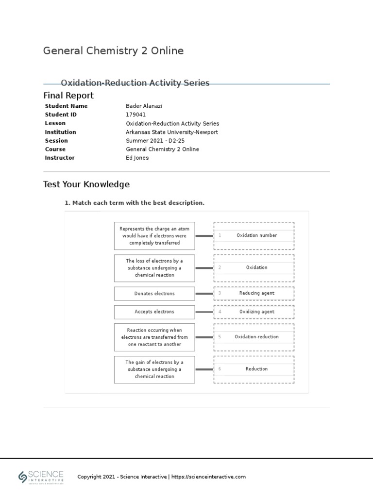General Chemistry 2 Online: Oxidation-Reduction Activity Series ...