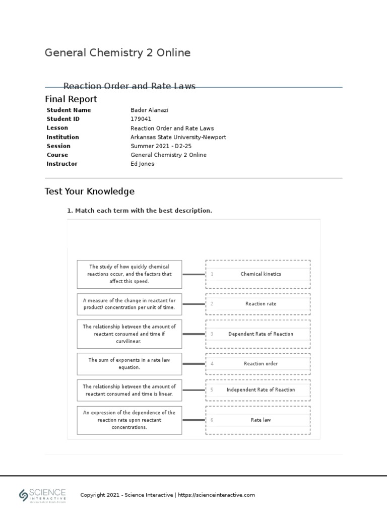 General Chemistry 2 Online: Reaction Order and Rate Laws | PDF ...