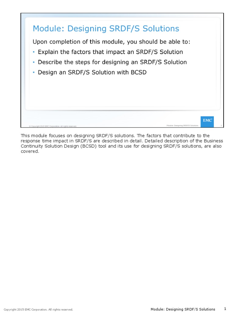 1 Module: Designing SRDF/S Solutions | PDF | Replication (Computing) | Computer Network