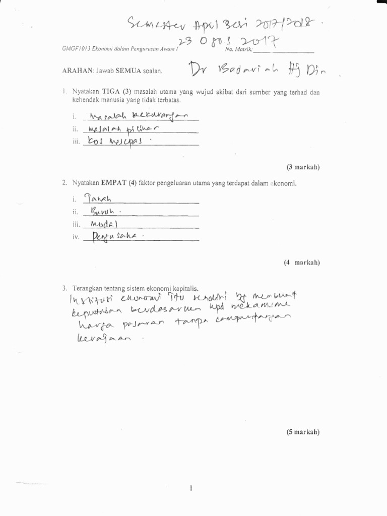 Skema Final Exam EKONOMI | PDF