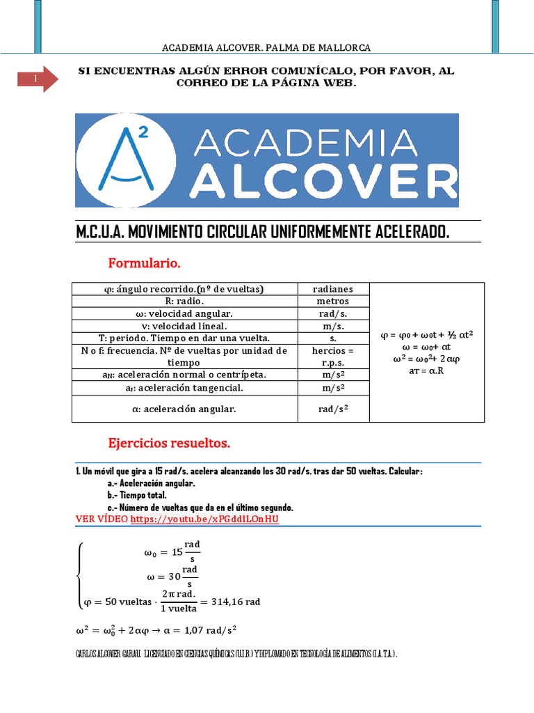 4F02 Mcua Movimiento Circular Uniformemente Acelerado | PDF | Rotación ...