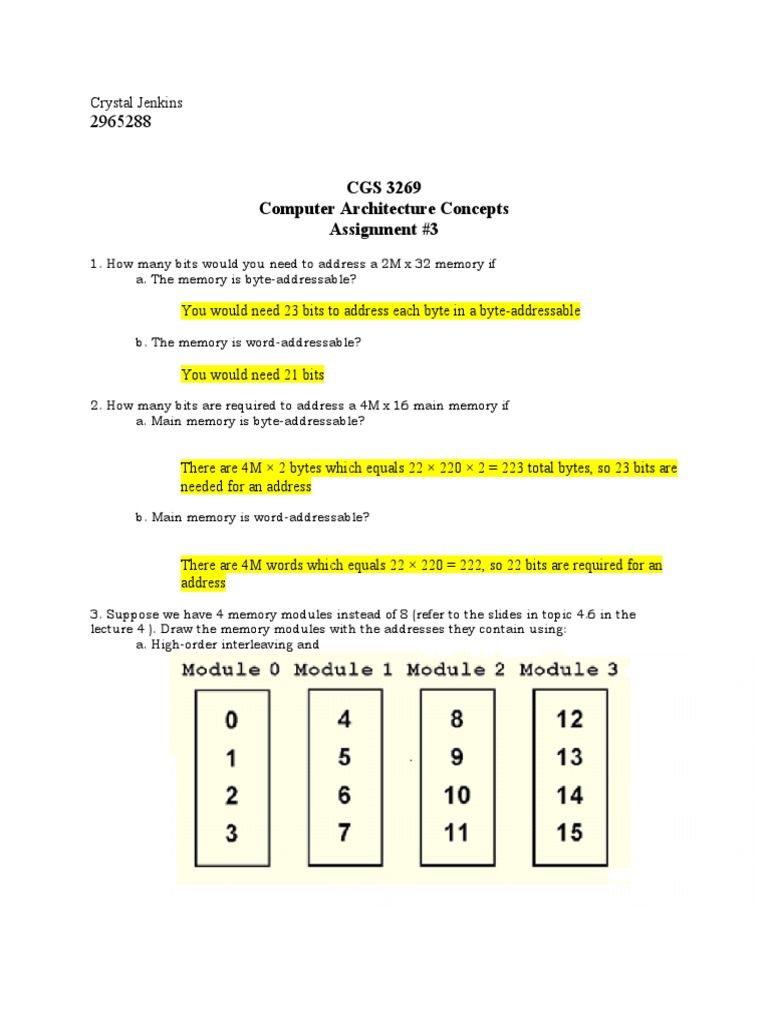 CGS 3269 Computer Architecture Concepts Assignment #3 | PDF | Computing | Computer Architecture