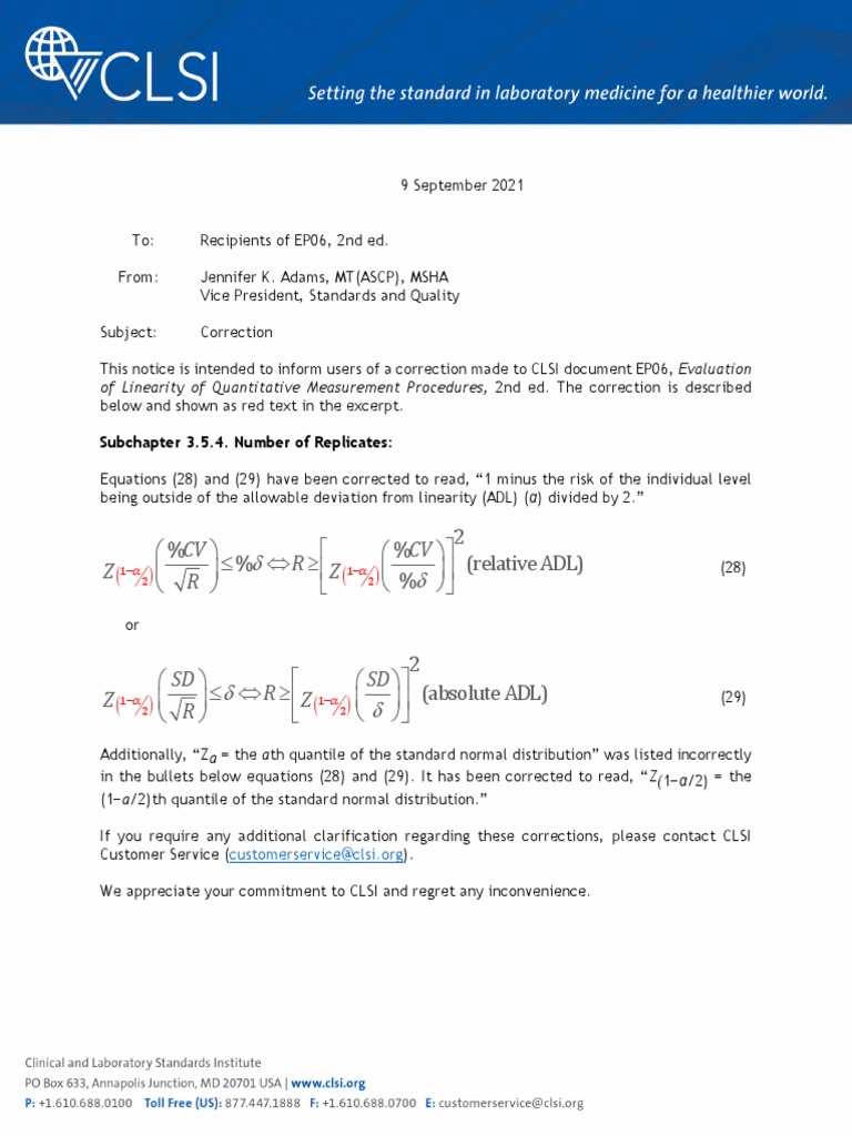 Correction to CLSI EP06 Document | PDF