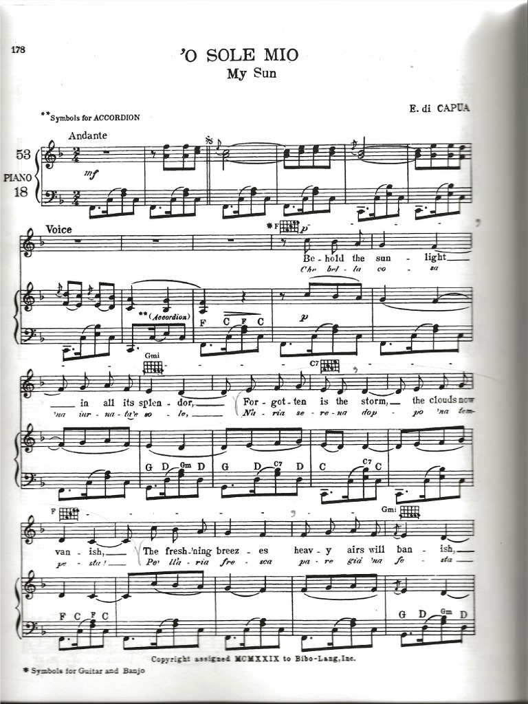 O Sole Mio - Fa (Partition) | PDF