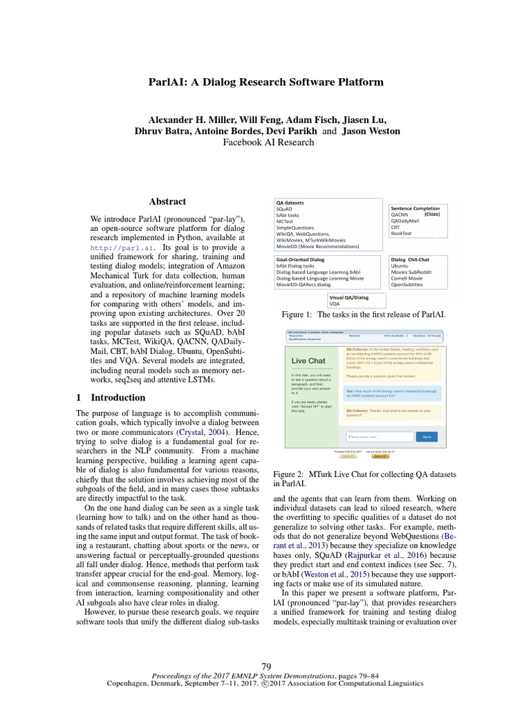 ParlAI: Open-Source Dialog Research Tool | PDF | Machine Learning ...
