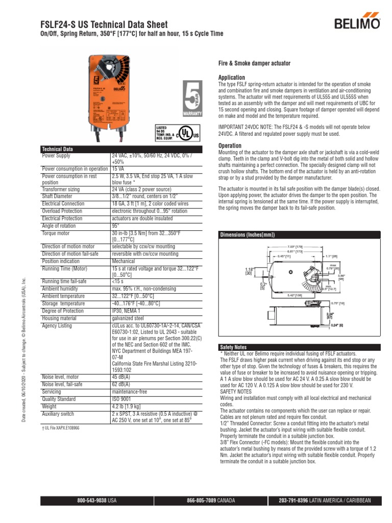 Belimo FSLF24-S US Datasheet En-Us | PDF | Electrical Wiring | Switch