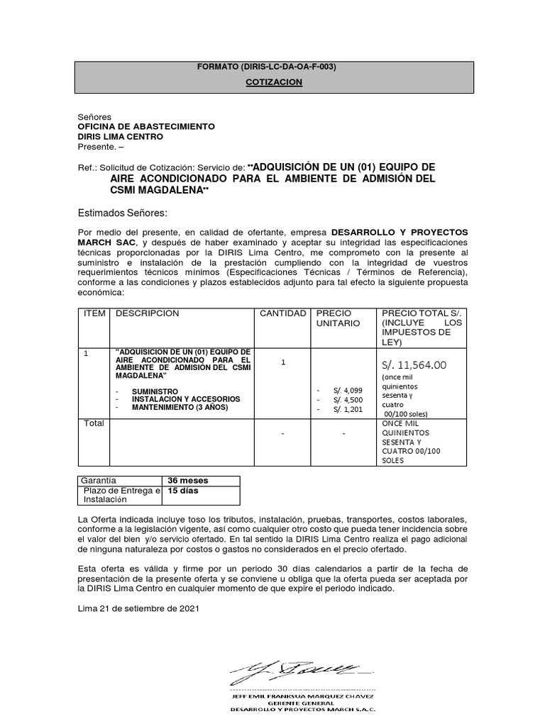 Formato de Cotizacion Split - Depromarch Sac | PDF | Oferta (economía) | Economias