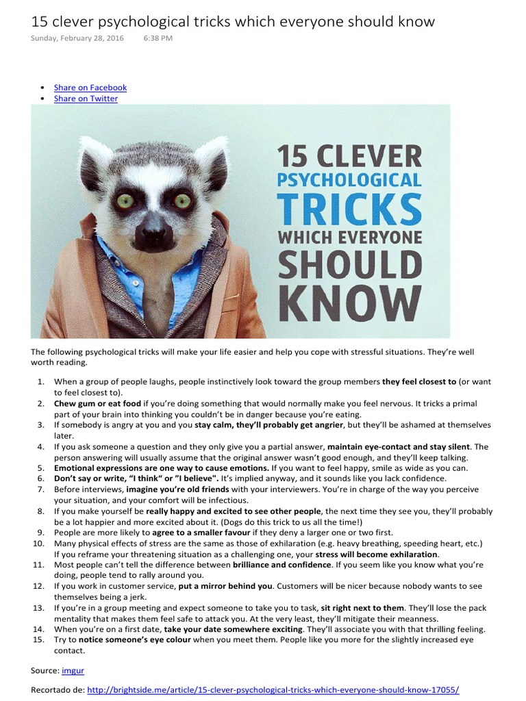 15 Clever Psychological Tricks Which Everyone Should Know | PDF ...