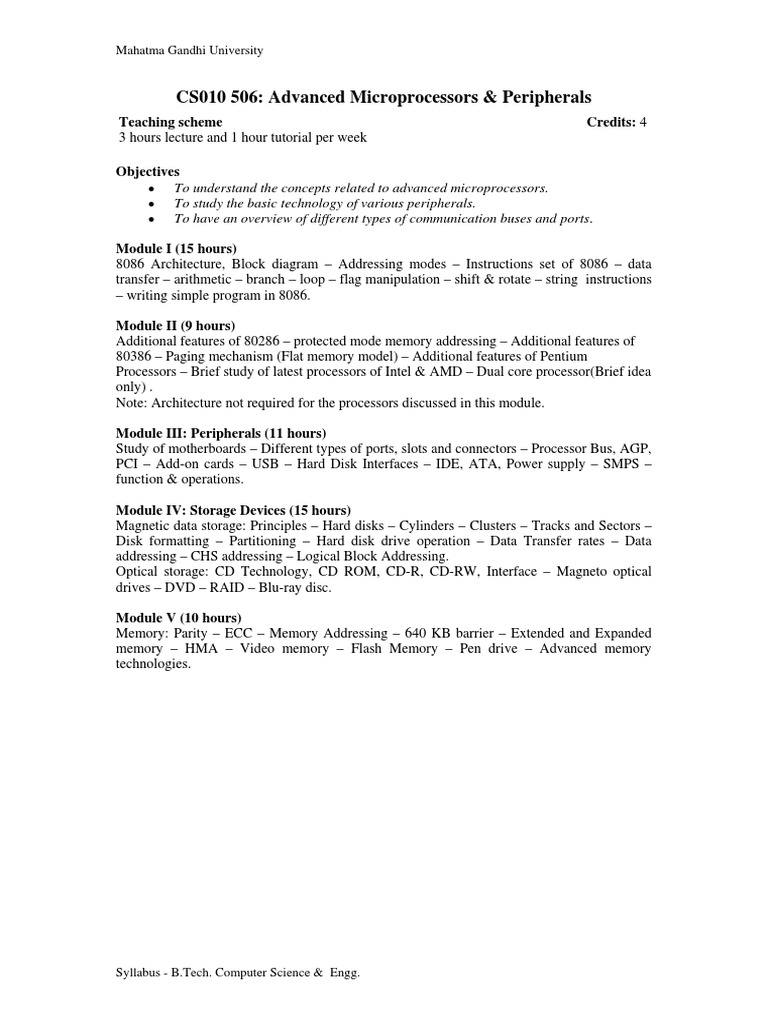 Advanced Microprocessors & Peripherals Syllabus | PDF | Computer Data ...