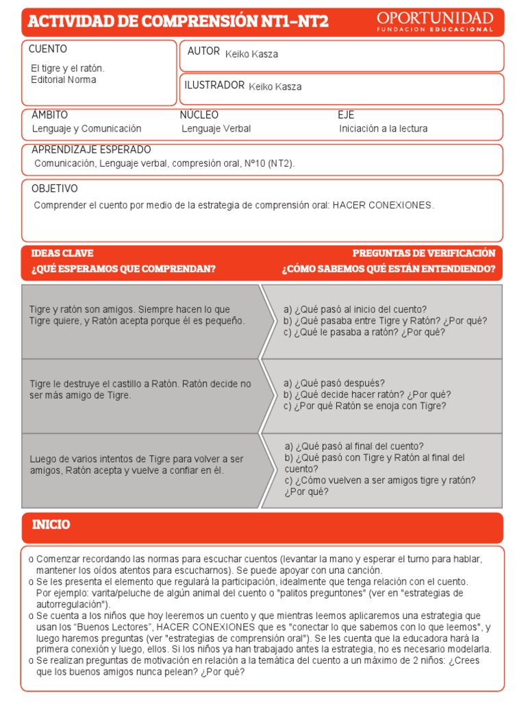 El Tigre y El Raton Actividad Comprension Sisisiis | PDF | Comunicación ...