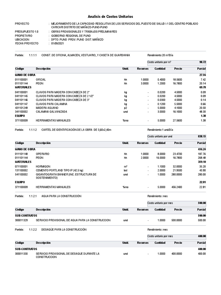 Acu Obras Provisionales | PDF | Materiales de construcción | Materiales