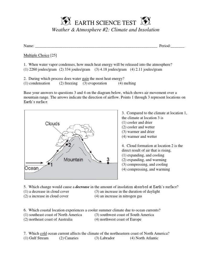 Earth Science Test: Weather & Atmosphere #2: Climate and Insolation ...