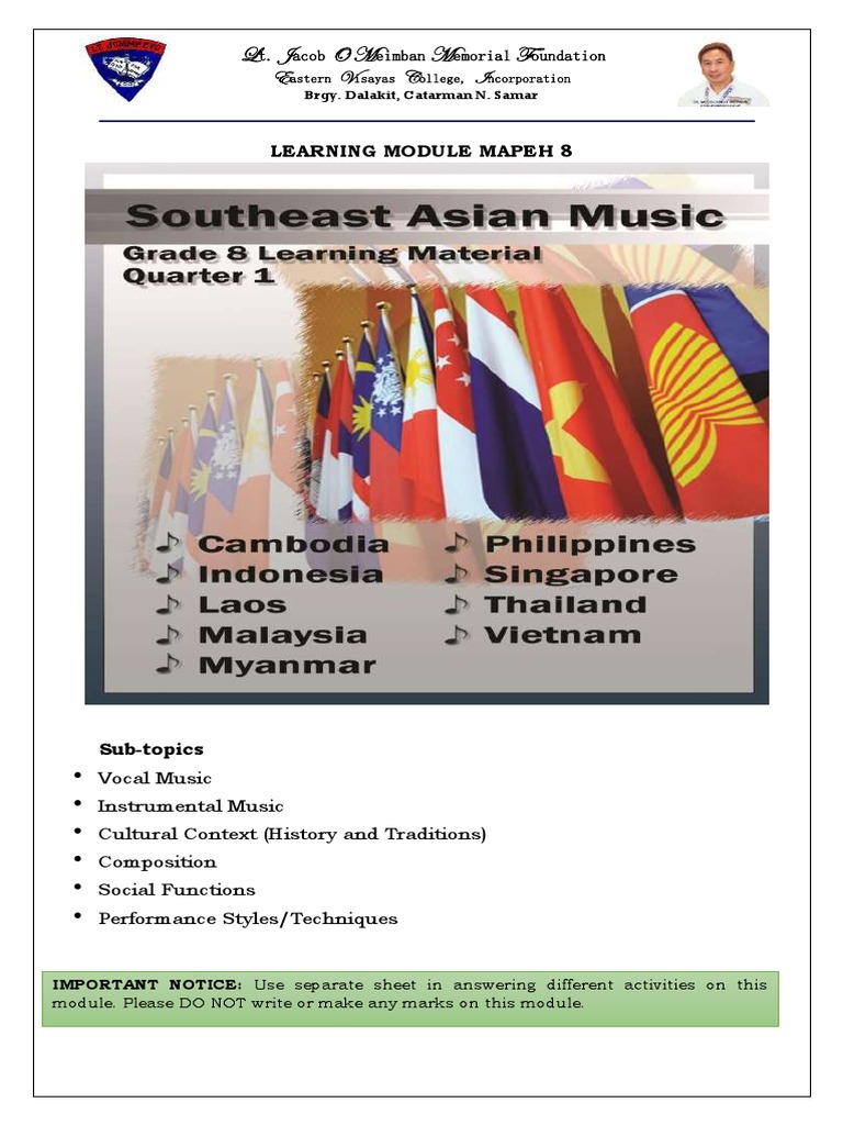 Grade 8 MAPEH Module | PDF | Cambodia | Cognition