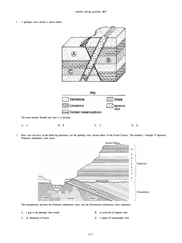 Relative Dating Practice Worksheet | PDF | Geology | Rock (Geology)