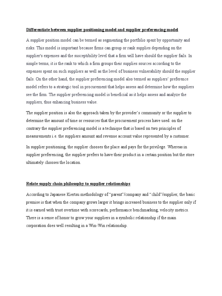 Differentiate Between Supplier Positioning Model and Supplier ...