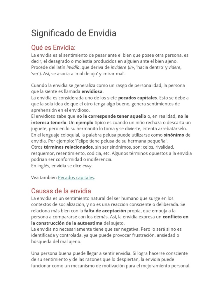 Significado de Envidia | PDF | Envidia | Cristianismo