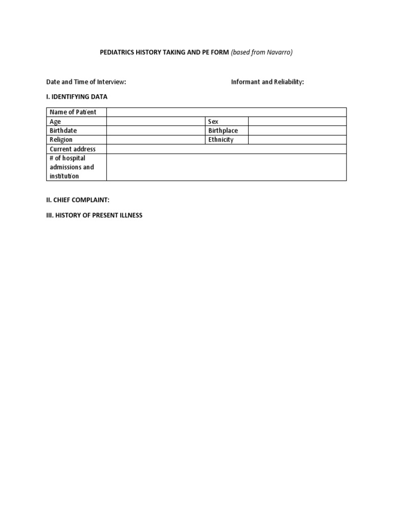 Pediatrics History Taking Form | PDF | Pregnancy | Preterm Birth