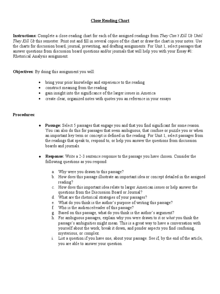 Close Reading Chart | PDF | Rhetoric | Essays