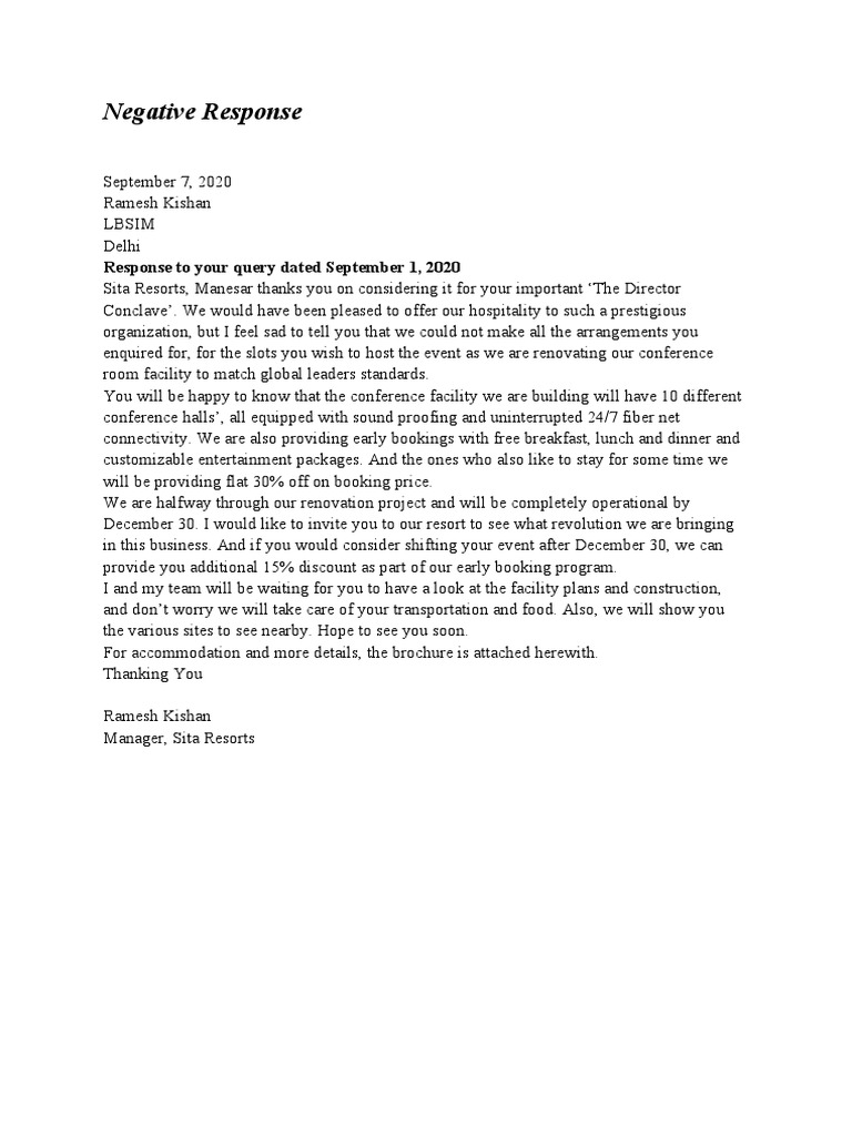 Negative Response - Business Letter | PDF