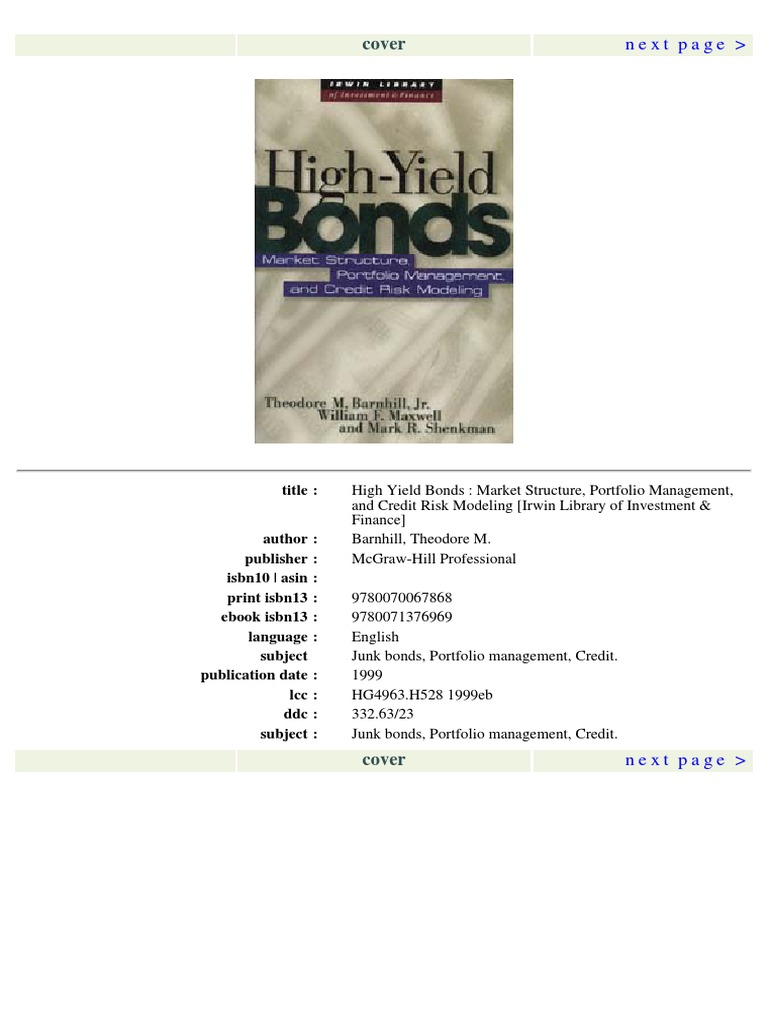 High Yield Bonds Market Structure, Valuation, and Portfolio Strategies ...