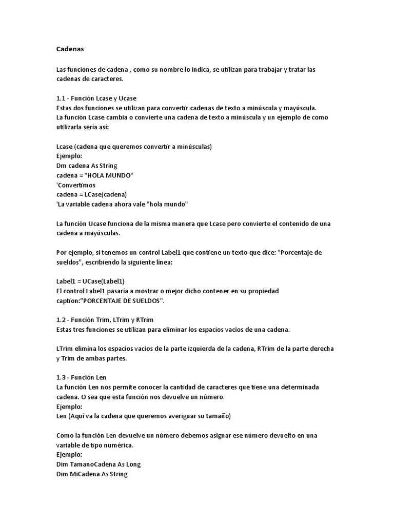 Funciones para El Tratamiento de Cadenas | PDF | Cadena (informática ...