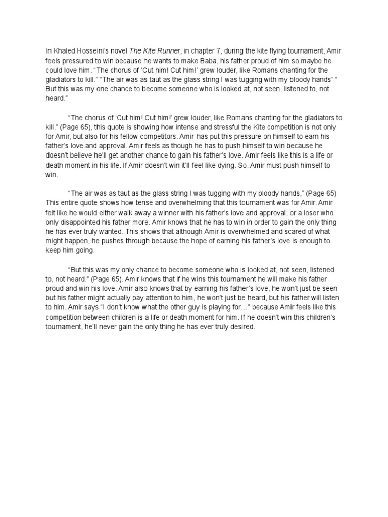 Kite Runner Passage Analysis Essay. | PDF