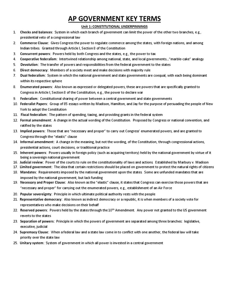 AP Government Unit 1 Packet | PDF | Federal Government Of The United ...