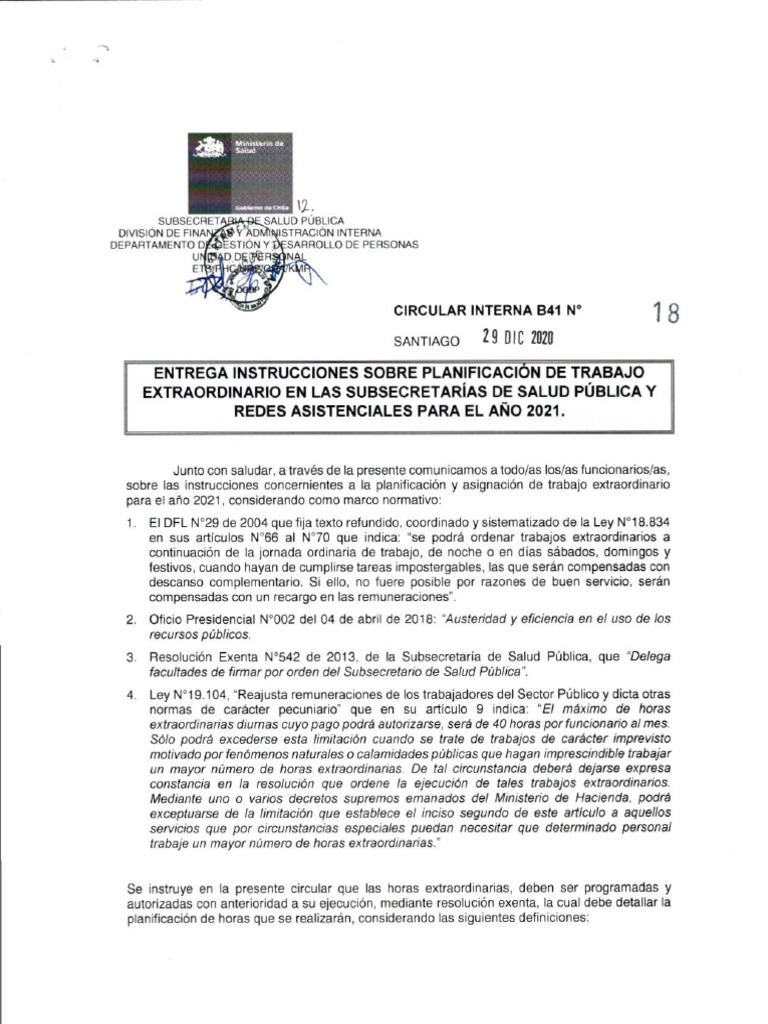 CIRCULAR INTERNA N 18 - Programacion HH Ee | PDF