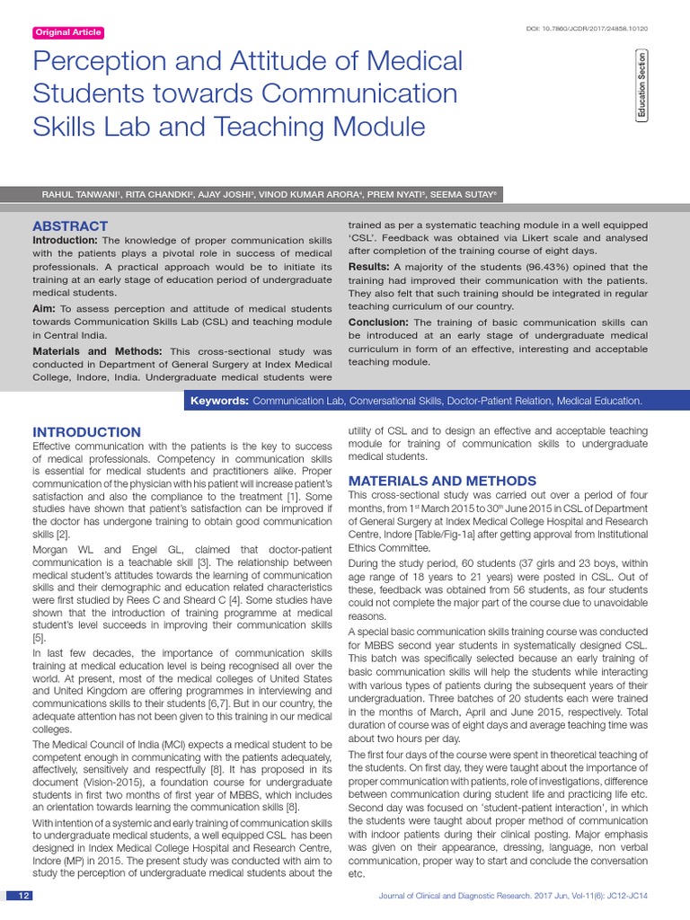 Communication Skills Lab | PDF | Medical School | Medical Education