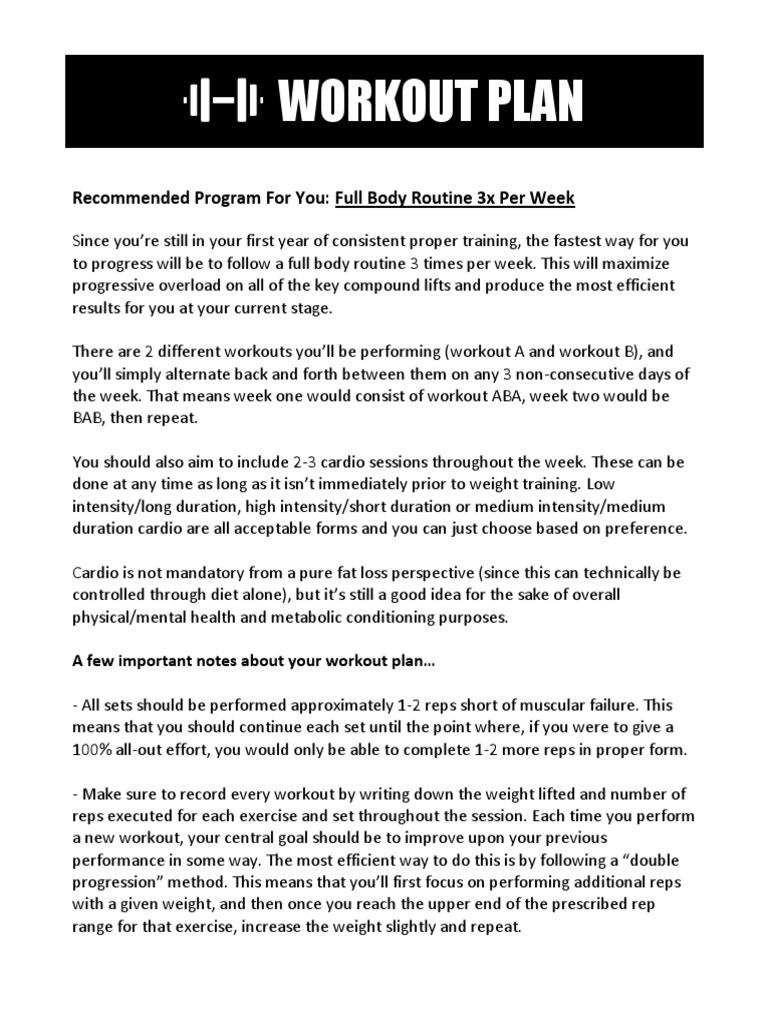 Workout Plan: Recommended Program For You: Full Body Routine 3x Per ...