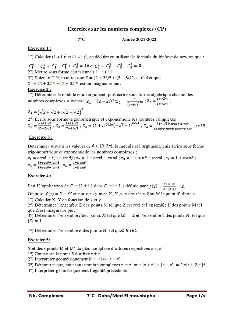 Serie 1 Complexe | PDF | Nombre complexe | Géométrie