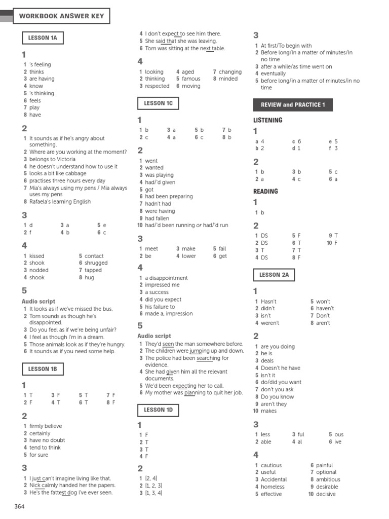 Workbook Answer Key: Lesson 1A | PDF