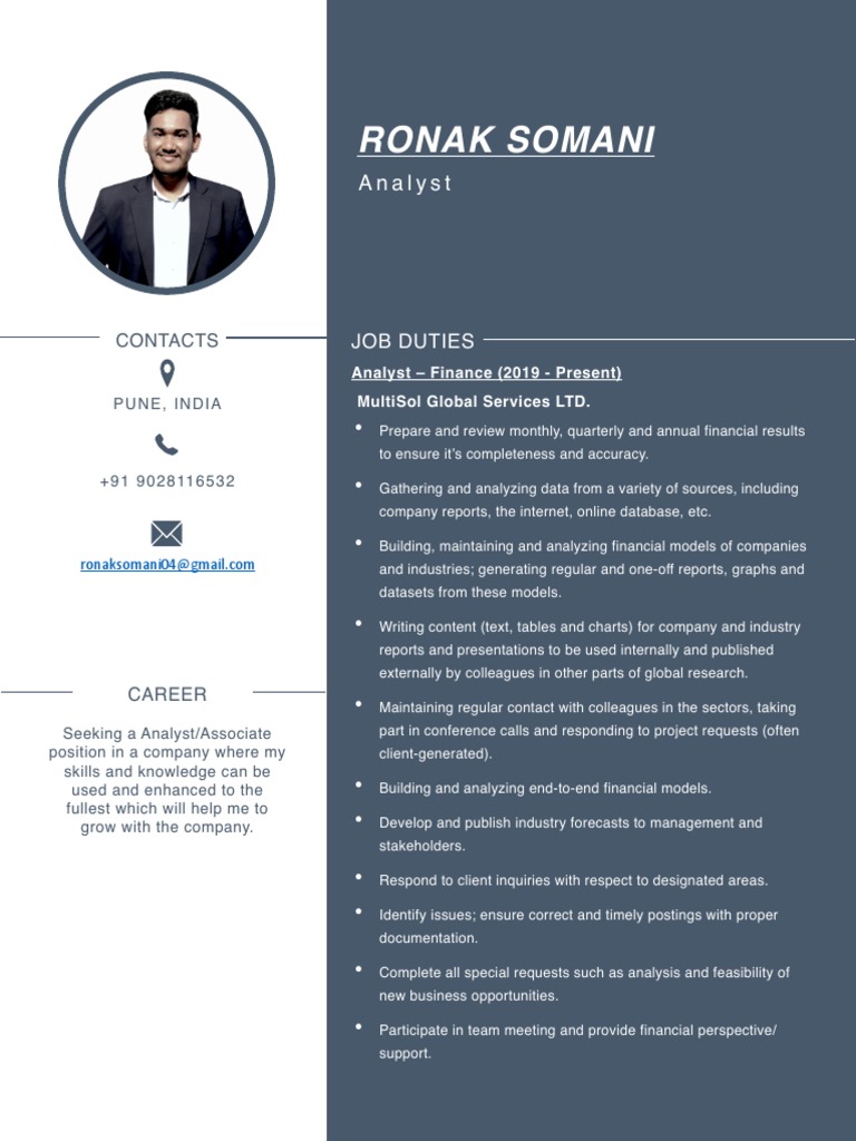 Ronak Somani CV | PDF | Valuation (Finance) | Financial Analyst