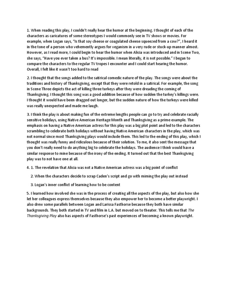 Thanksgiving Play Response | PDF