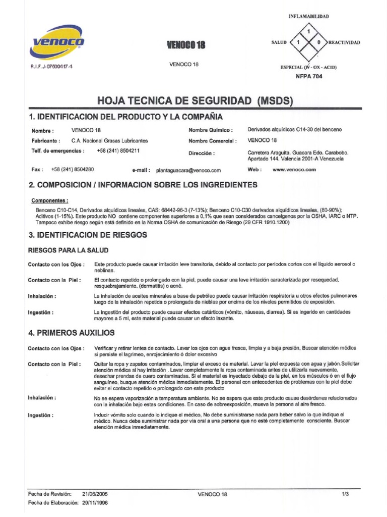 VENOCO 18 Msds | PDF