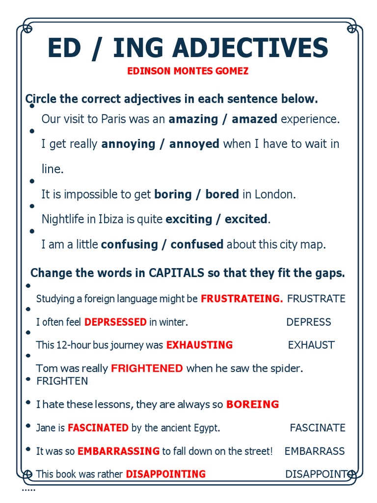Ed Ing Adjectives Worksheet | PDF