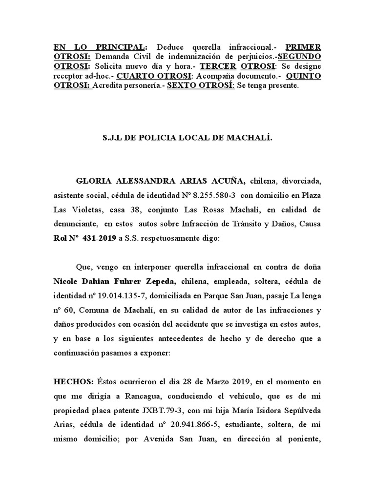 Querella y Demanda Civil JPL | Descargar gratis PDF | Propiedad | Justicia