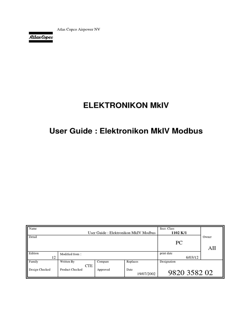 ATLAS COPCO MODBUS User Guide MkIV Modbus Edition 12 | PDF | Computer Network | Computer Science