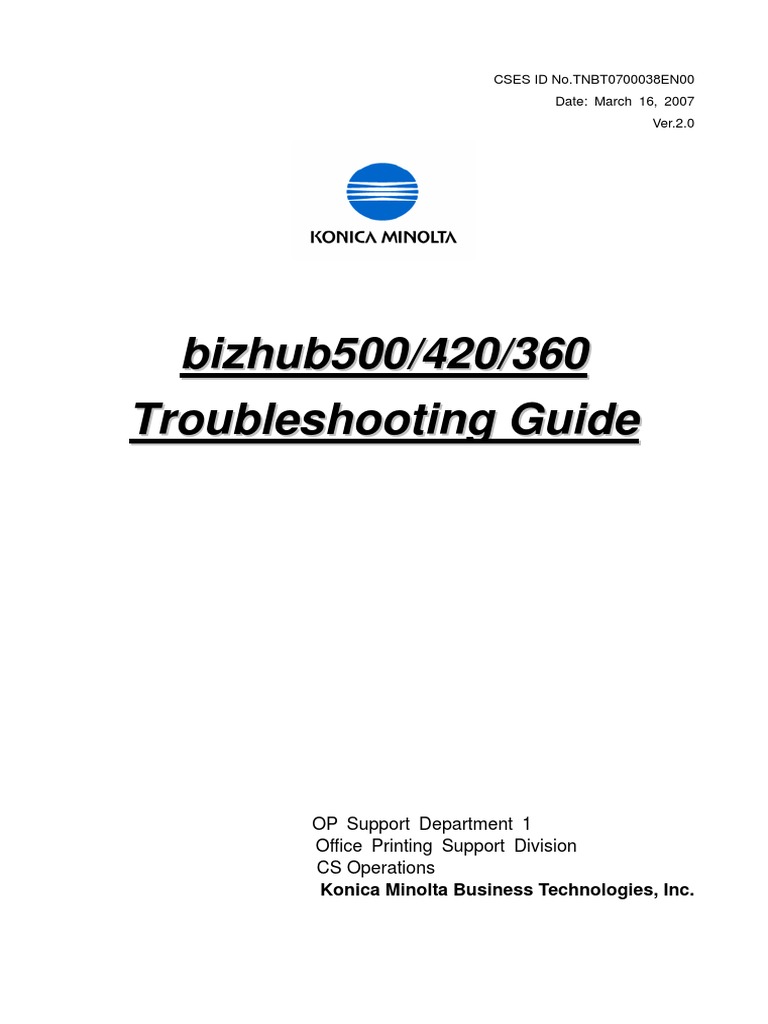 TROUBLE Bizhub - 500 - 420 - 360 | PDF | Troubleshooting | World Wide Web