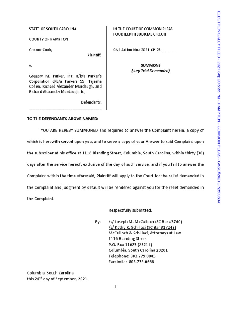 Cook Vs Murdaugh Lawsuit | PDF | Negligence | Damages